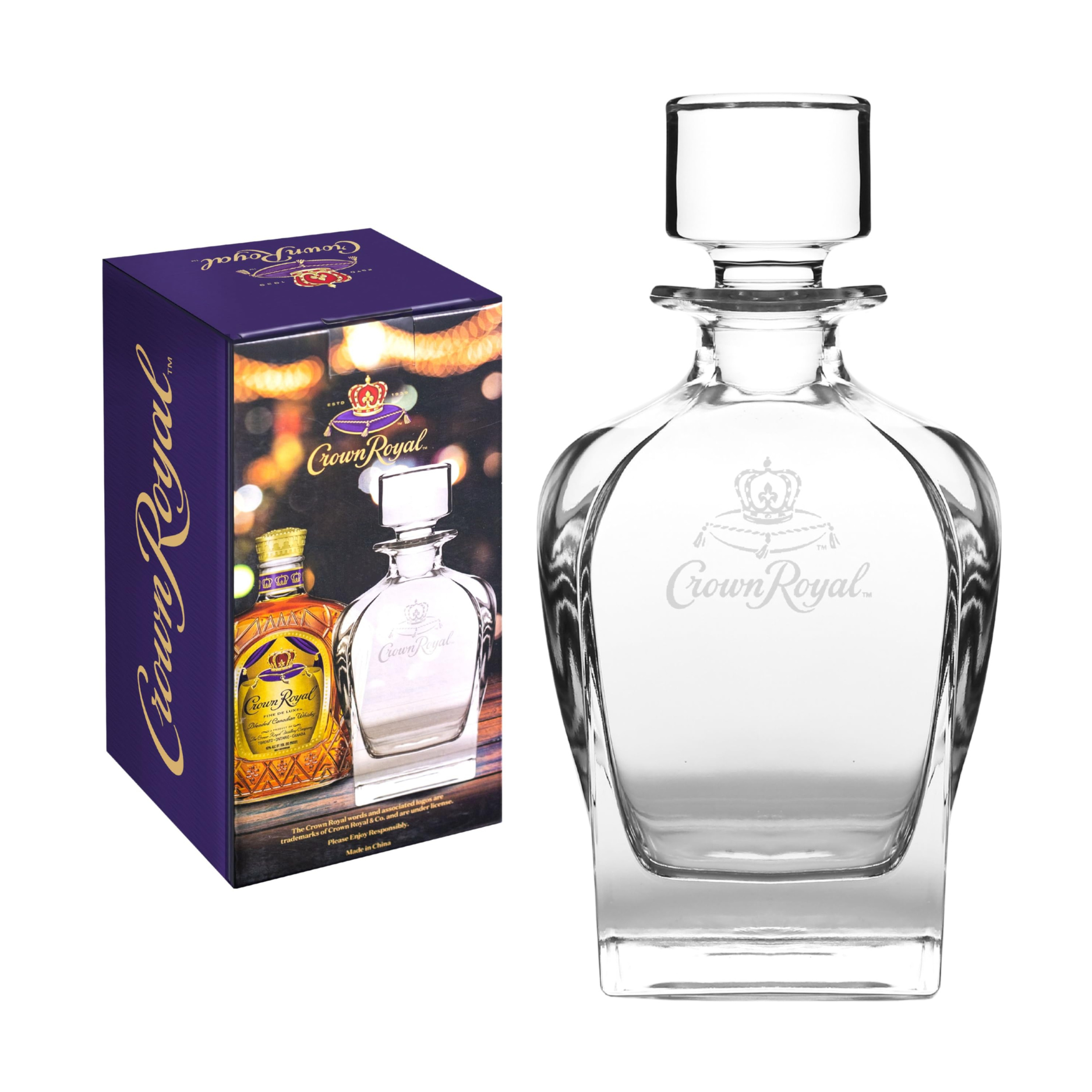 LORD'S ROCKS Crown Royal Glass Whiskey Decanter – 750ml Elegant Glass