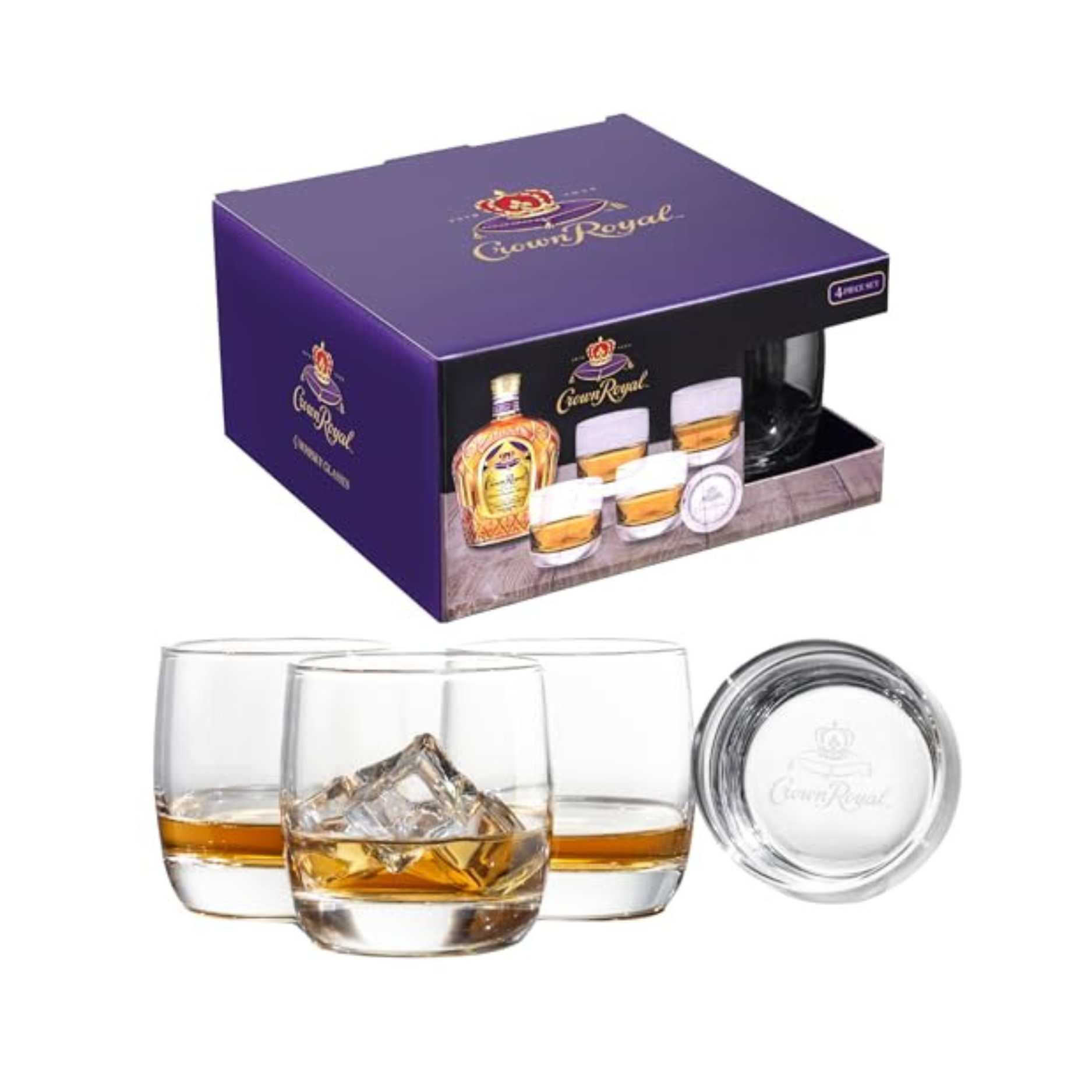 Crown Royal Whiskey Glass Set – Set of Four 10oz Rocks Glasses – Offic